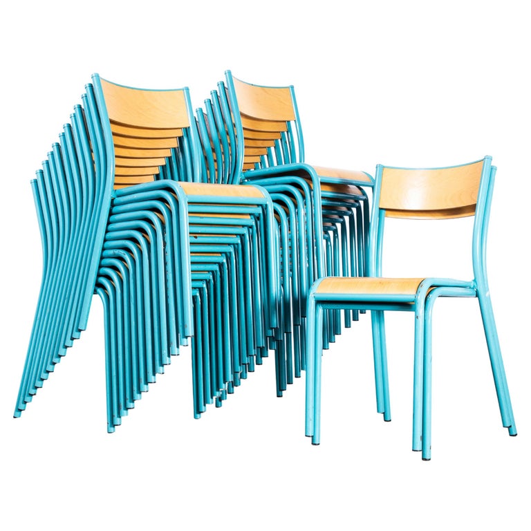 1970s French Mullca Stacking, Dining Chairs, Light Blue 510, Various ...