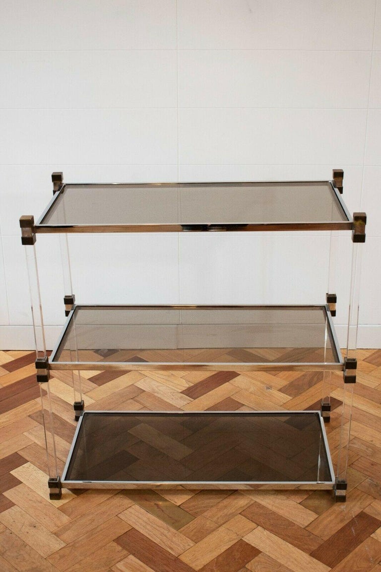Etagere, French Perspex, Brass and Glass Three Tier Shelving Unit, 1970 ...