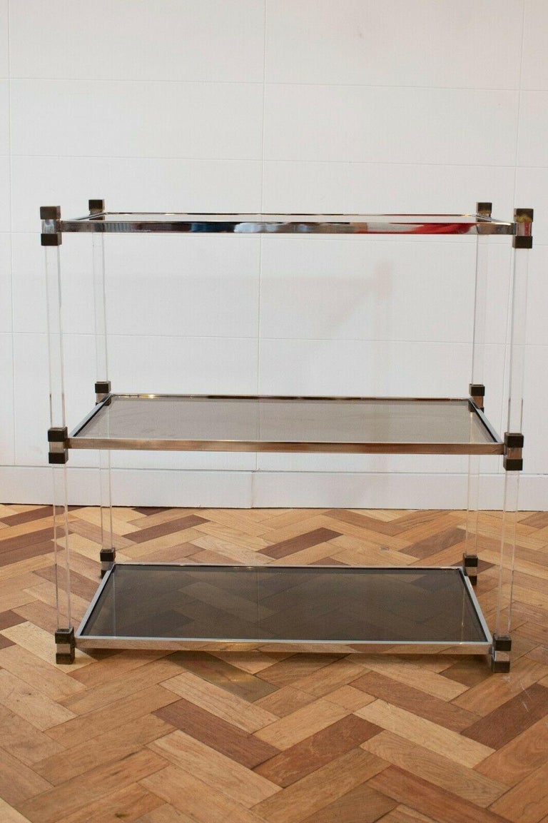 Etagere, French Perspex, Brass and Glass Three Tier Shelving Unit, 1970 ...