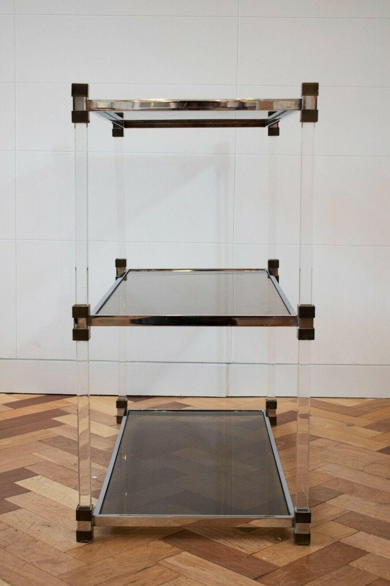 Etagere, French Perspex, Brass and Glass Three Tier Shelving Unit, 1970 ...