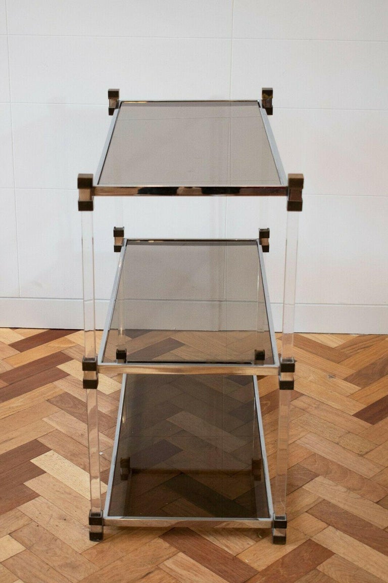 Etagere, French Perspex, Brass and Glass Three Tier Shelving Unit, 1970 ...