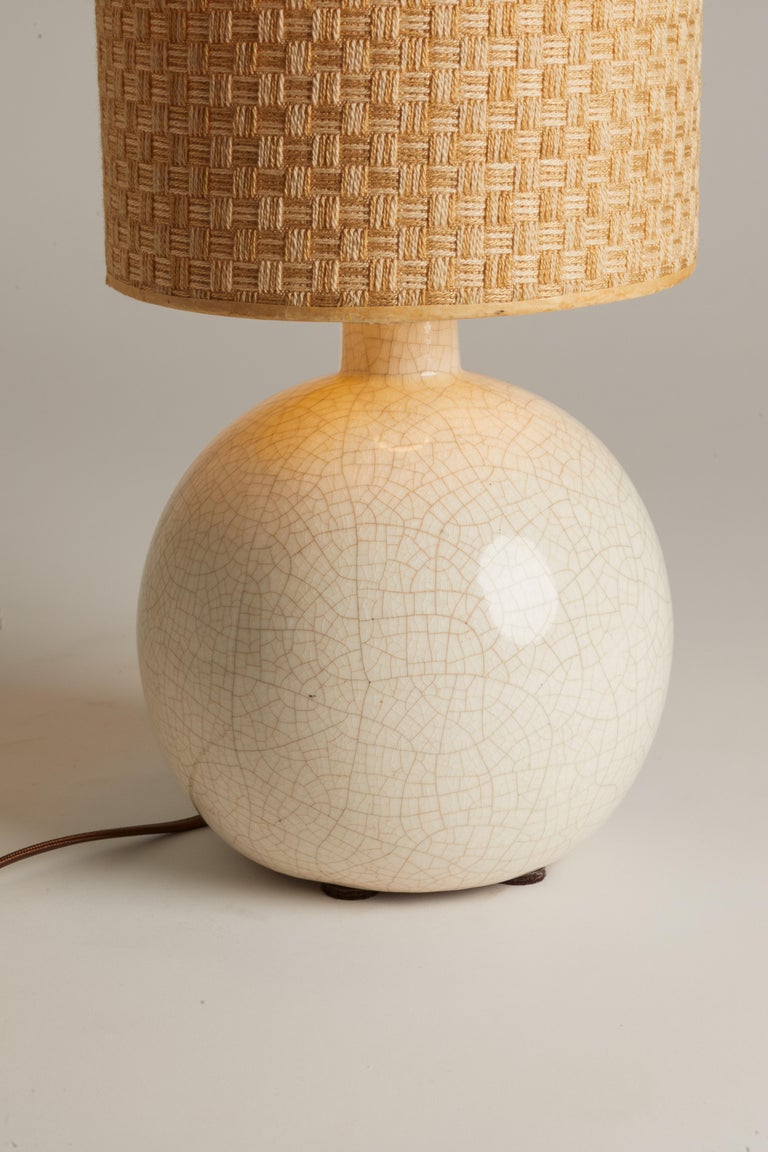 1970s French Pottery Lamp and Original Shade For Sale at 1stDibs