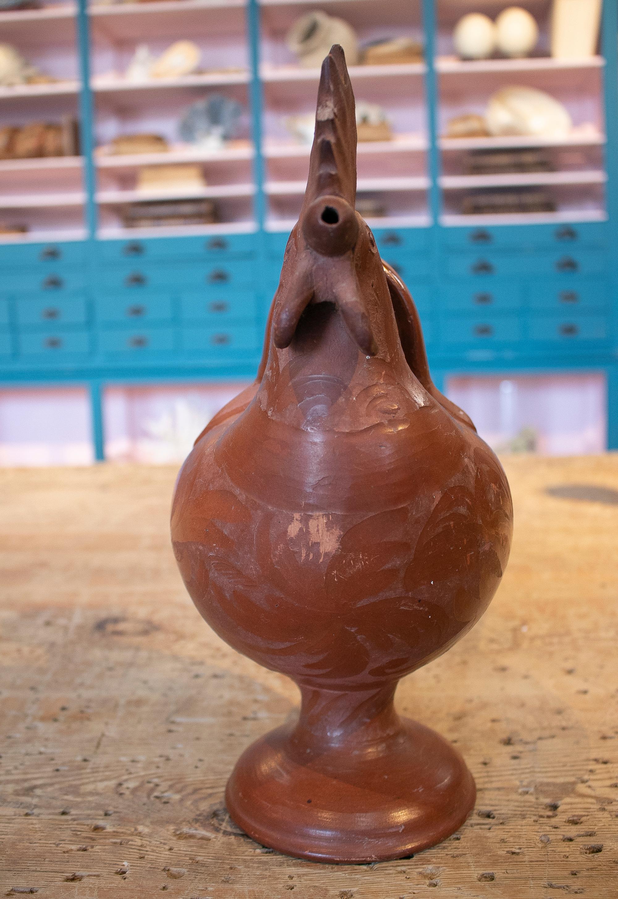 1970s French Rooster "Botijo" Earthenware Water Jug at 1stDibs