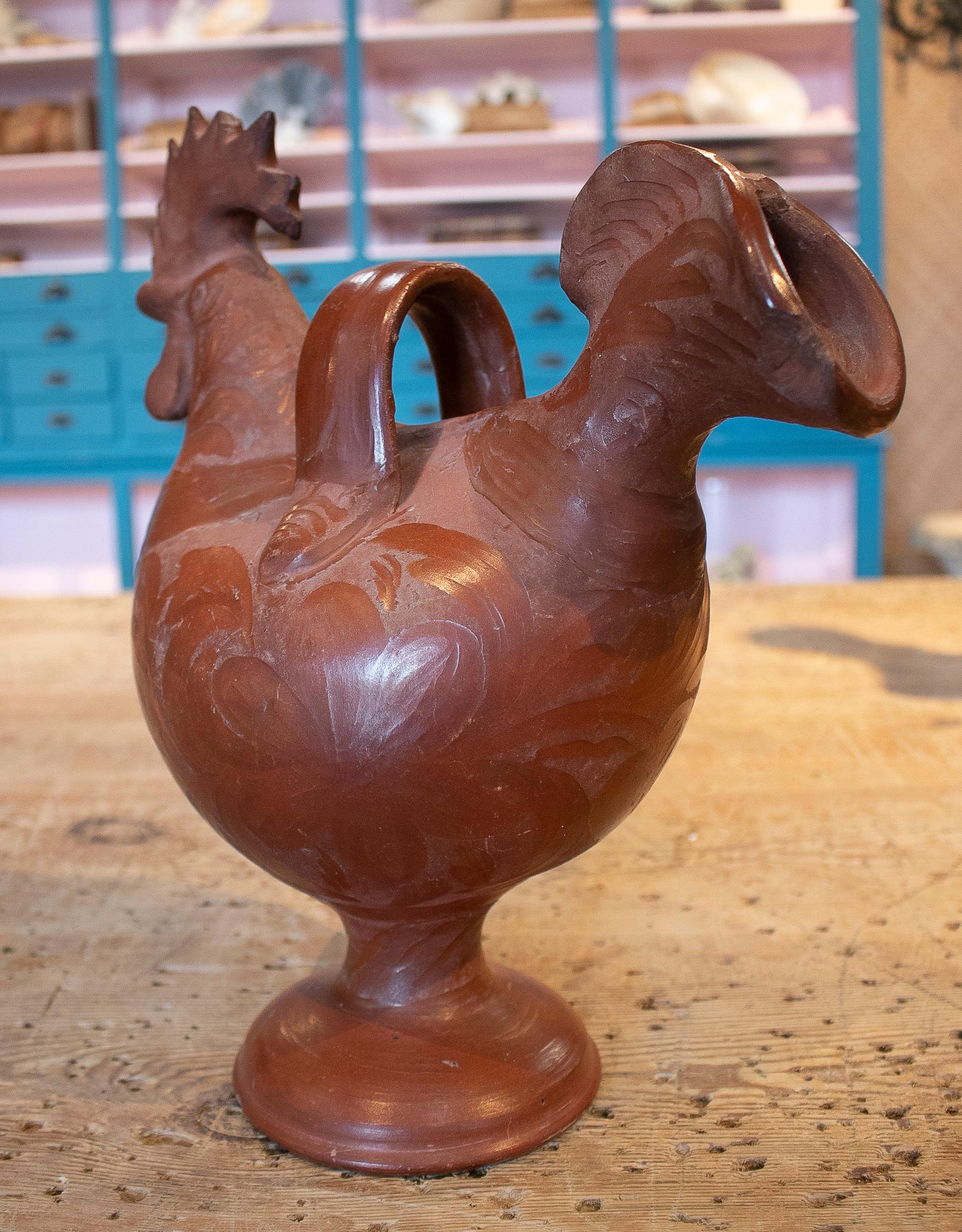 1970s French Rooster "Botijo" Earthenware Water Jug at 1stDibs
