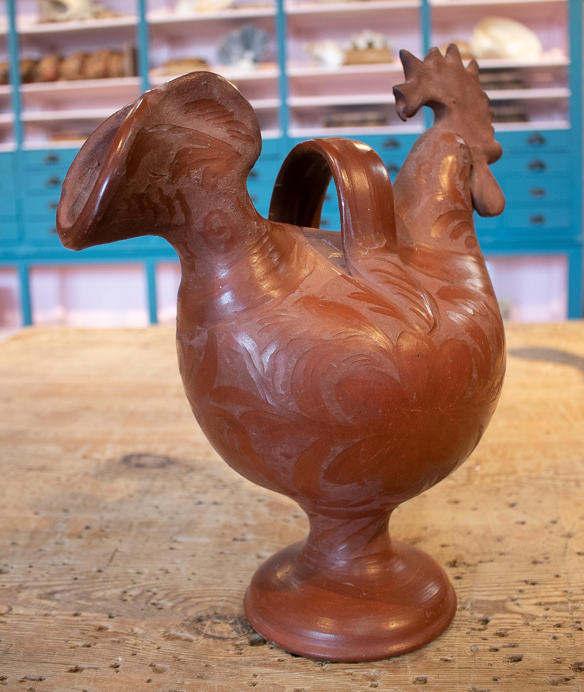 1970s French Rooster "Botijo" Earthenware Water Jug at 1stDibs