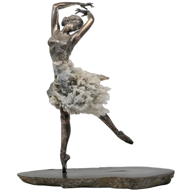 1970s French Silver, Hardstones and Rock Crystal Female Dancer Figure ...