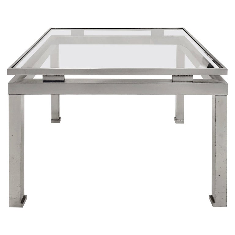1970s French Small Square Brushed Nickel Side Table by Guy Lefevre For ...