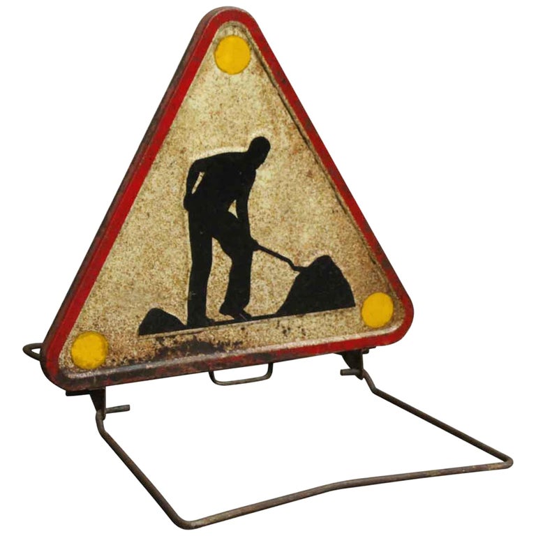 1970s French Work in Progress Road Construction Sign For Sale at 1stDibs