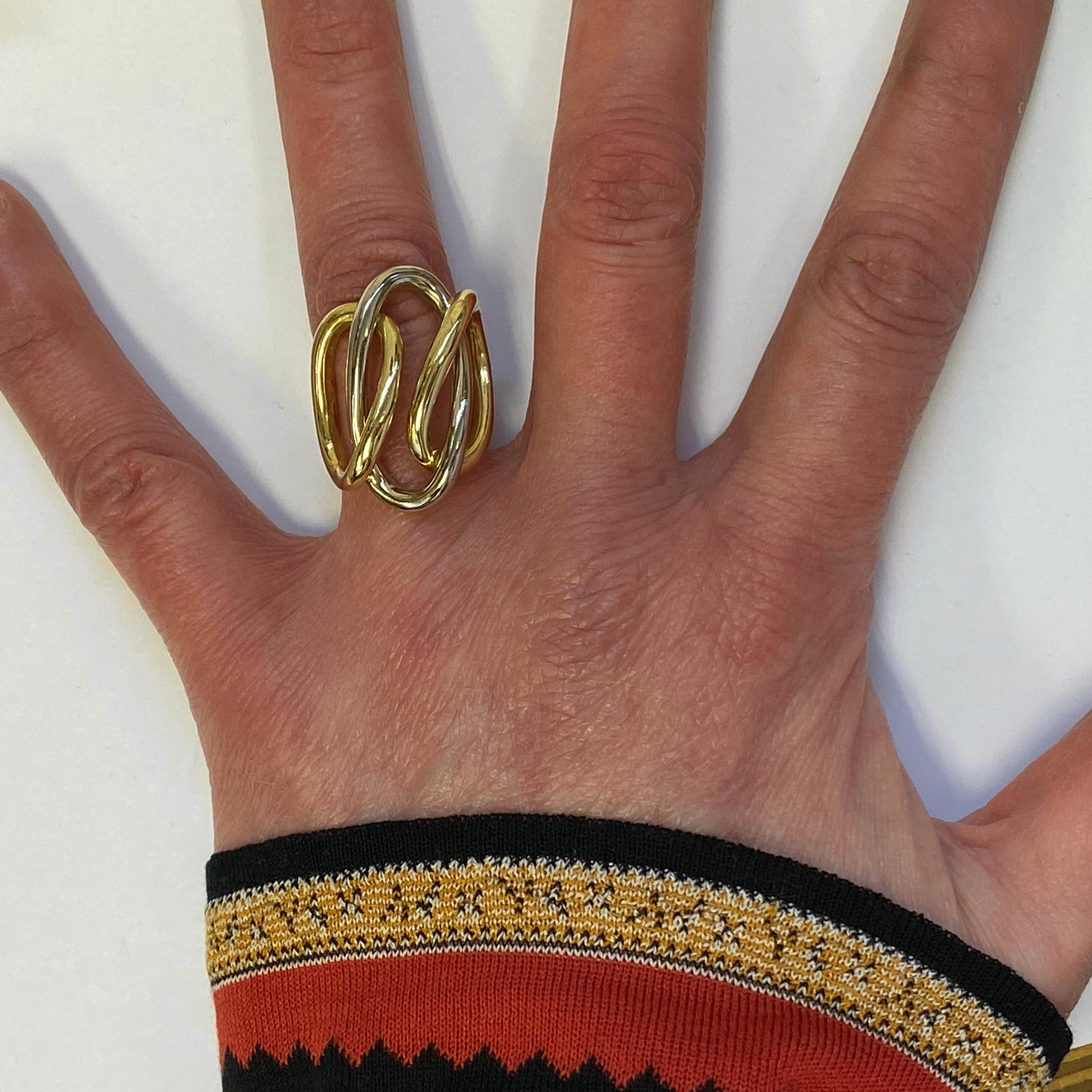 1970s Garavelli Interlocking Ovals Ring in 18 Karat Yellow and White ...