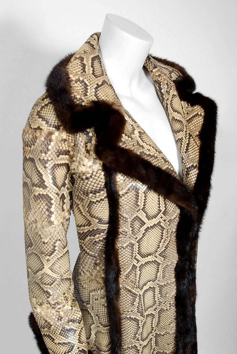 1970's Genuine Python Snakeskin and Mink Fur Portrait Collar Princess ...