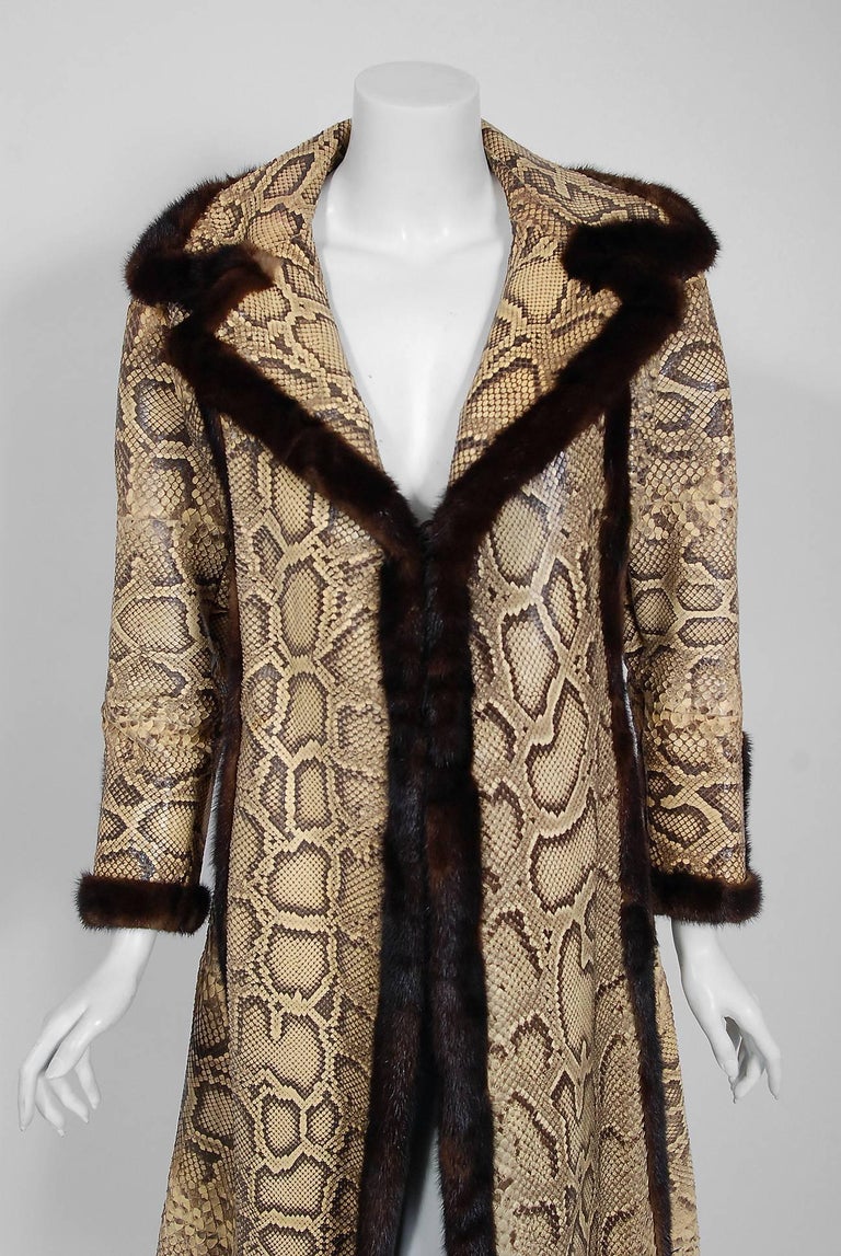 1970's Genuine Python Snakeskin and Mink Fur Portrait Collar Princess ...