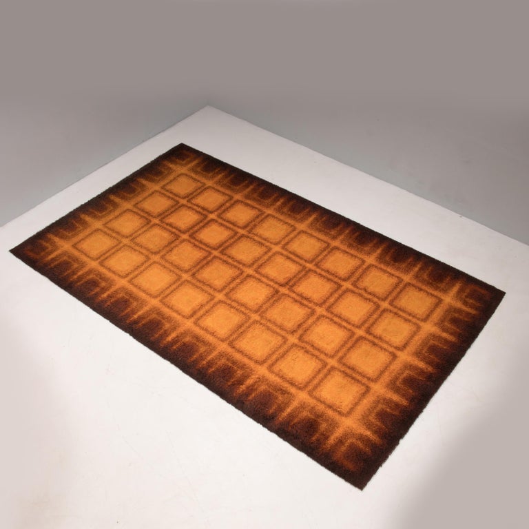 1970's Geometric Orange and Brown Shag Pile Rug For Sale at 1stDibs