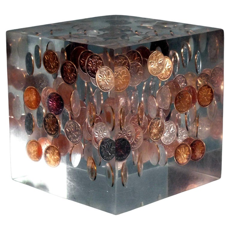 1970s George Schreber 1 Cent Canada in Plexi / Lucite Cube Sculpture ...