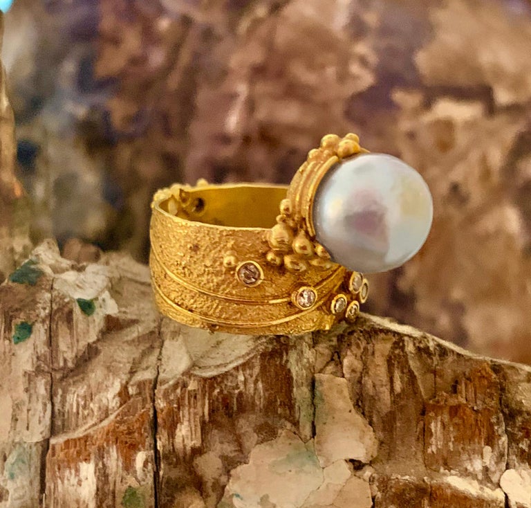 Gerda Flöckinger Pearl Diamond and Yellow Gold Ring 1970s For Sale at ...