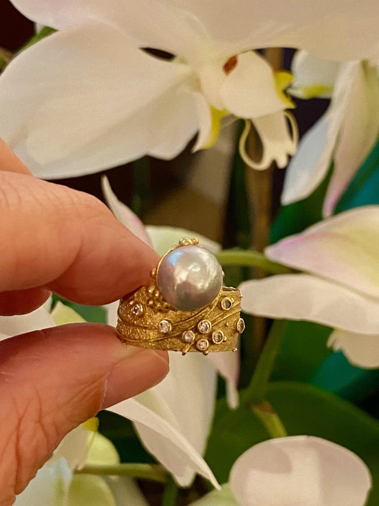 Gerda Flöckinger Pearl Diamond and Yellow Gold Ring 1970s For Sale at ...