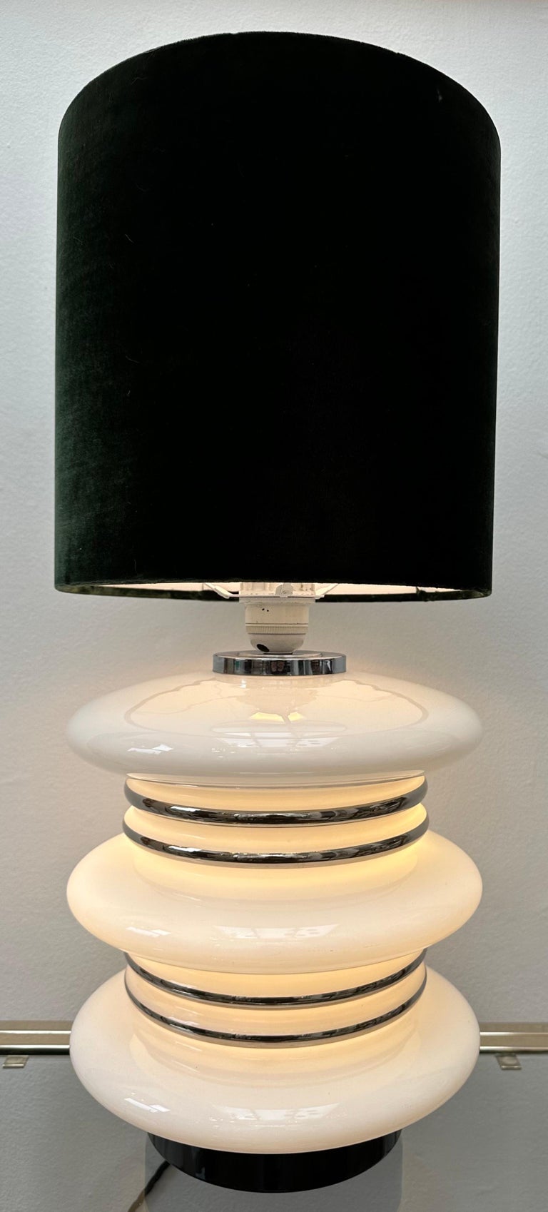 1970s German Chrome and Opal White Illuminated Glass Table Lamp ...