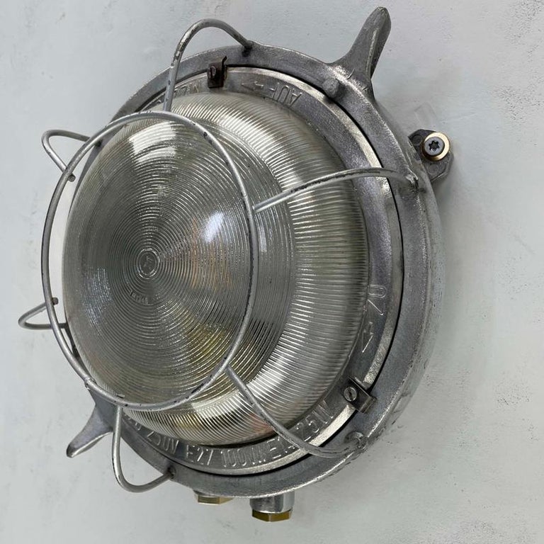1970's German EOW Cast Aluminium Circular Bulkhead Lamp with Reeded ...