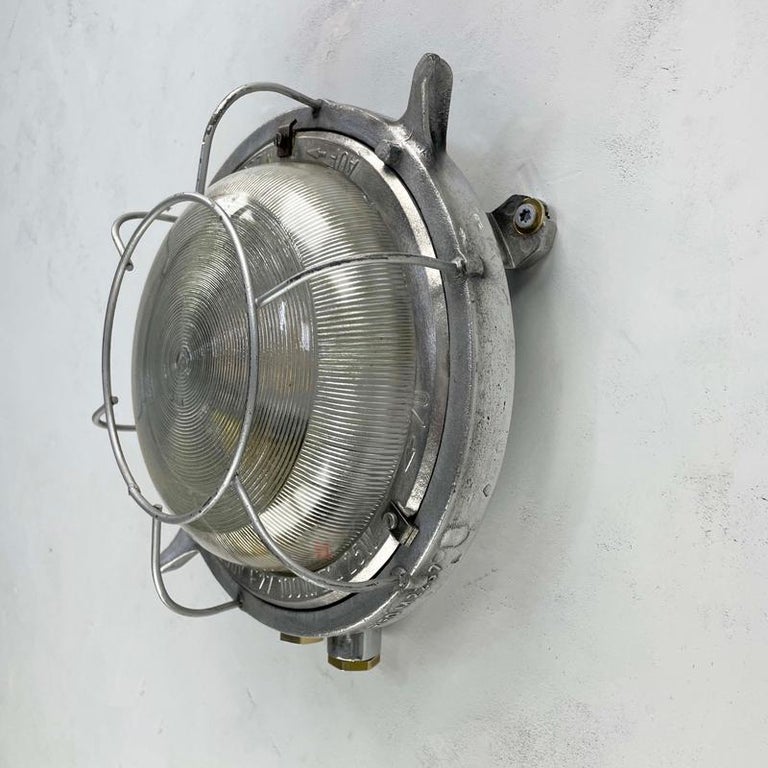 1970's German EOW Cast Aluminium Circular Bulkhead Lamp with Reeded ...