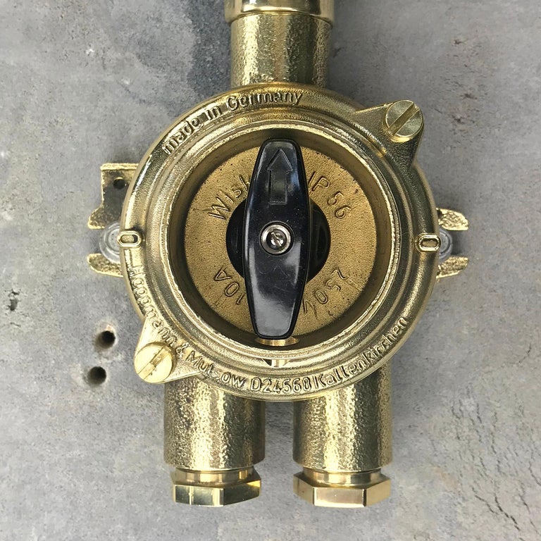 1970s German Explosion Proof Wall Light Cast Brass, Glass Shade and ...