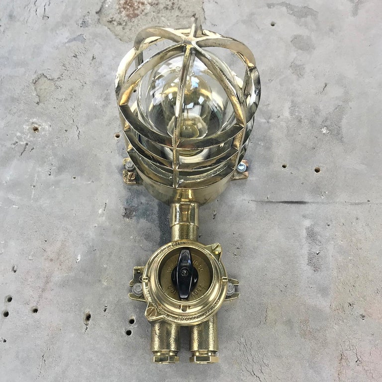 1970s German Explosion Proof Wall Light Cast Brass, Glass Shade and ...
