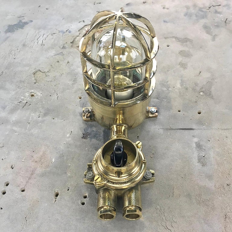 1970s German Explosion Proof Wall Light Cast Brass, Glass Shade and ...