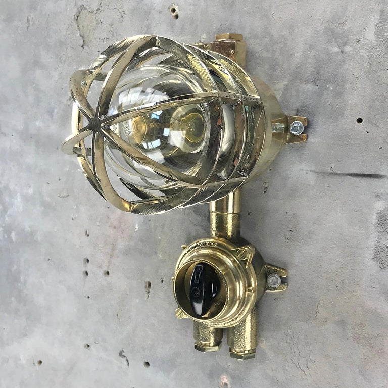 1970s German Explosion Proof Wall Light Cast Brass, Glass Shade and ...