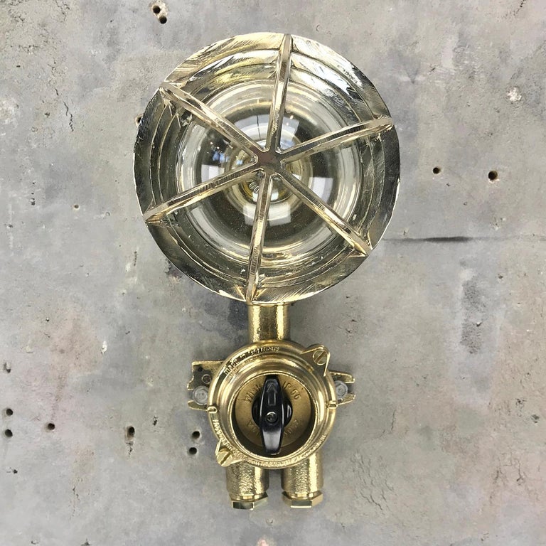 1970s German Explosion Proof Wall Light Cast Brass, Glass Shade and ...