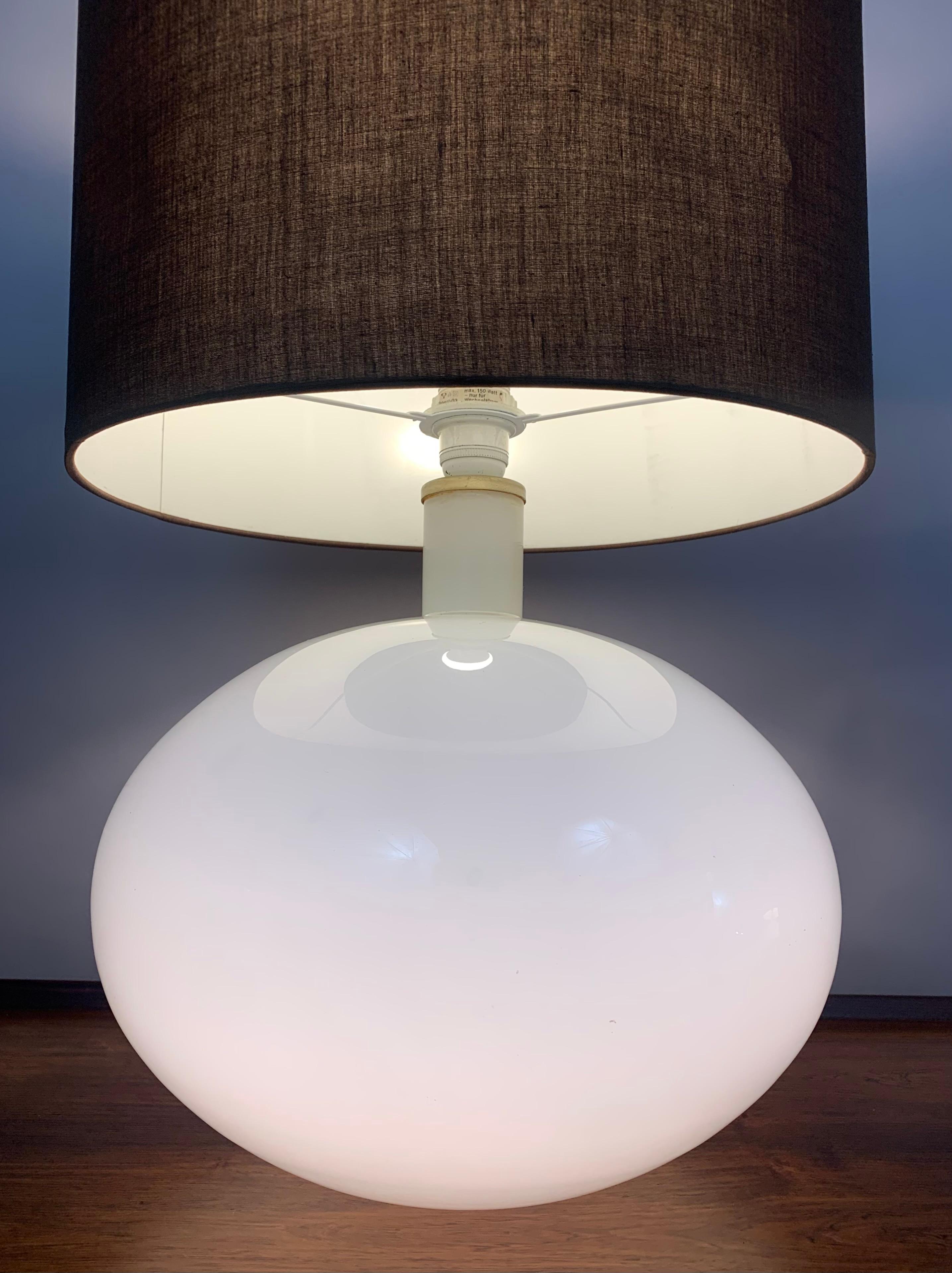 1970s German Glashütte Limburg Illuminated White Glass and Brass Table ...