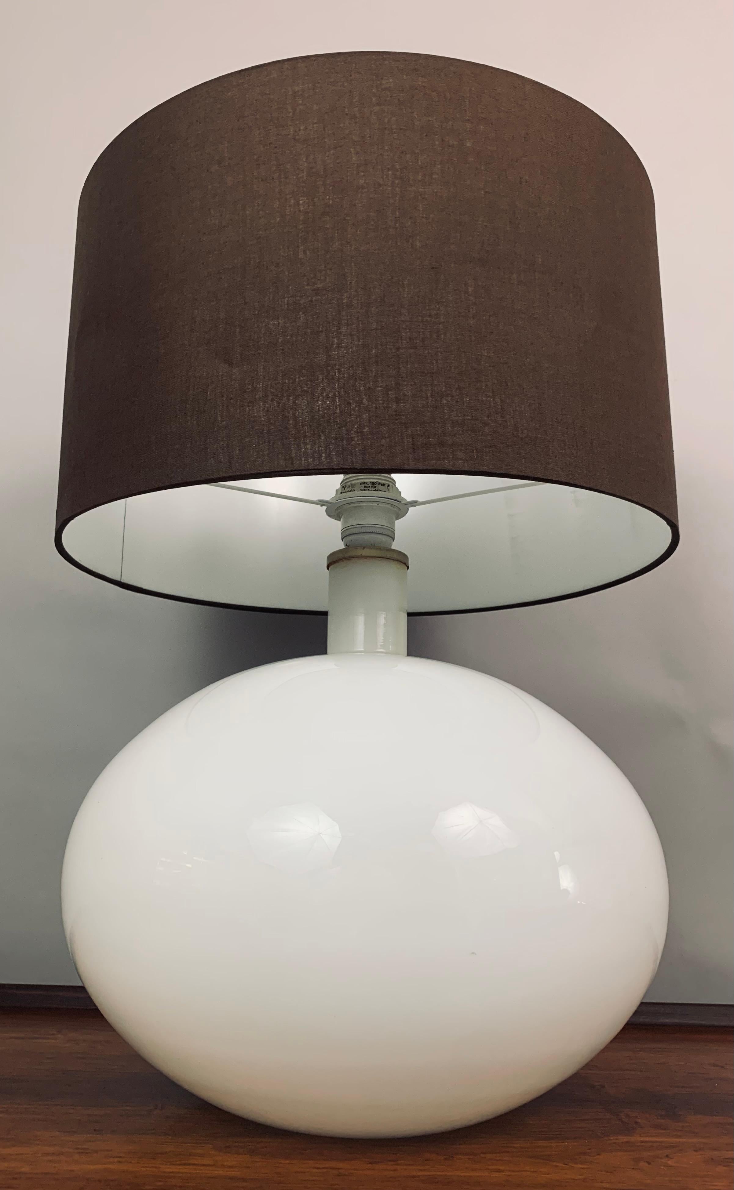 1970s German Glashütte Limburg Illuminated White Glass and Brass Table ...