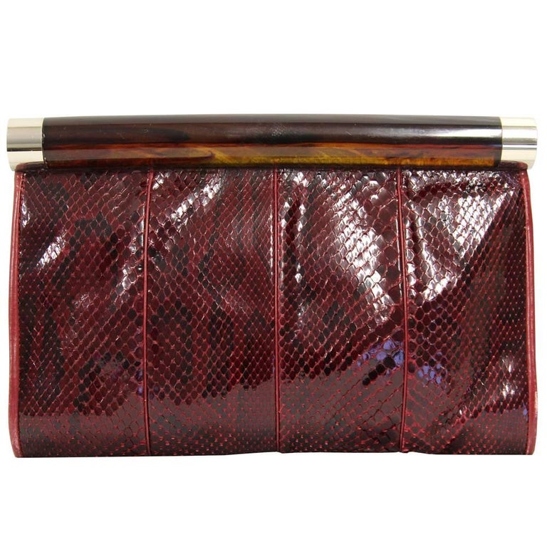 1970s Gherardini Purple Red Python Skin Clutch at 1stDibs