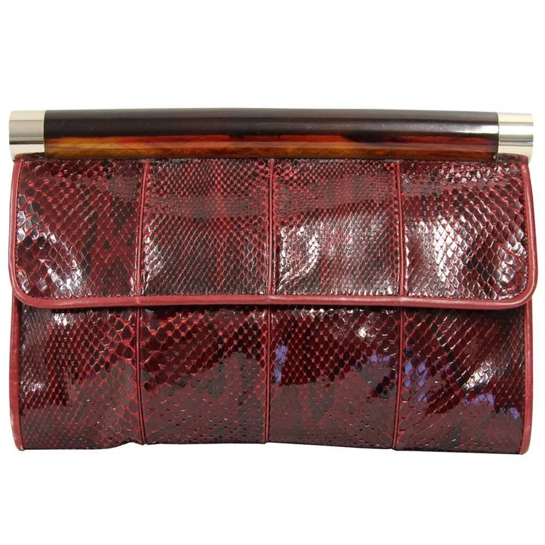 1970s Gherardini Purple Red Python Skin Clutch at 1stDibs