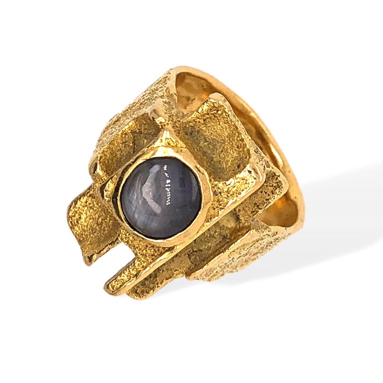 1970s Gold and Sapphire Modernist Ring by Louis Perrier For Sale at 1stDibs