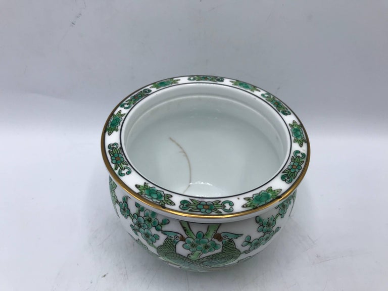 1970s Gold Imari Green and White Cachepot with Peacock Motif at 1stDibs