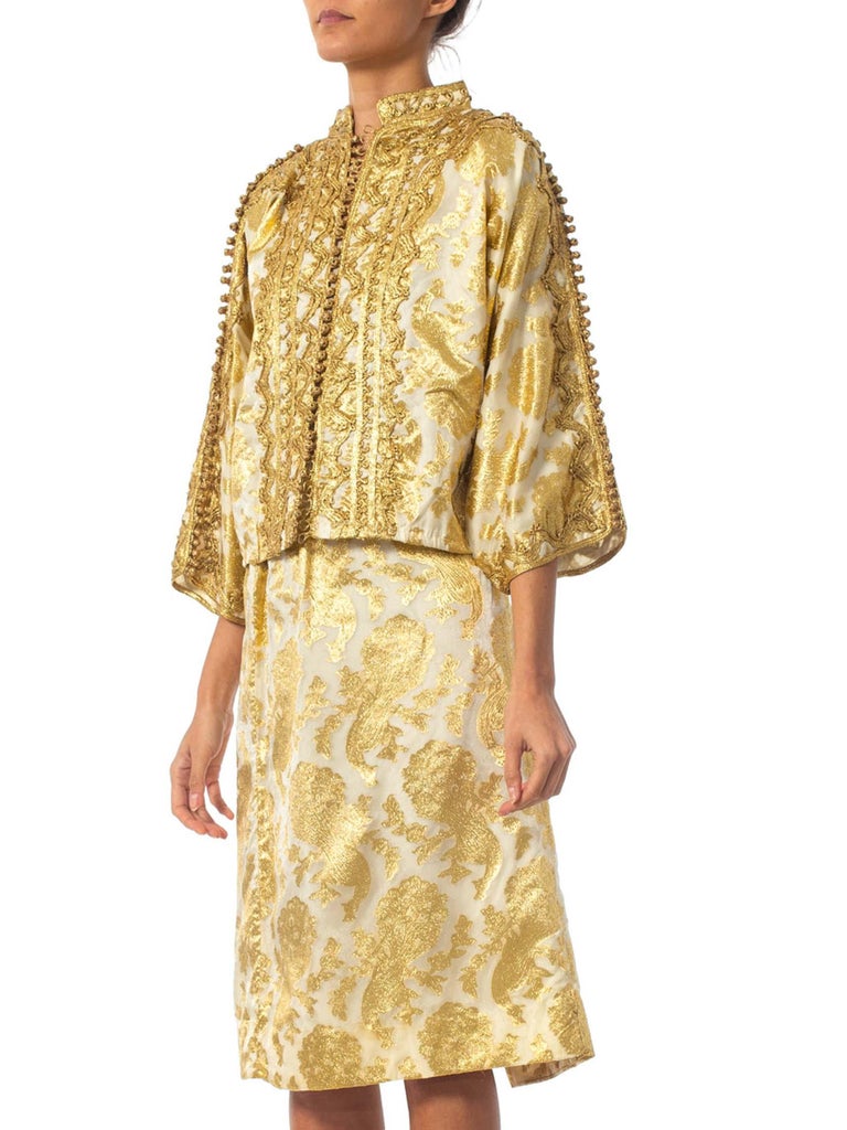 1970S Gold Metallic Poly Lurex Embroidered Ensemble Woven With Golden ...