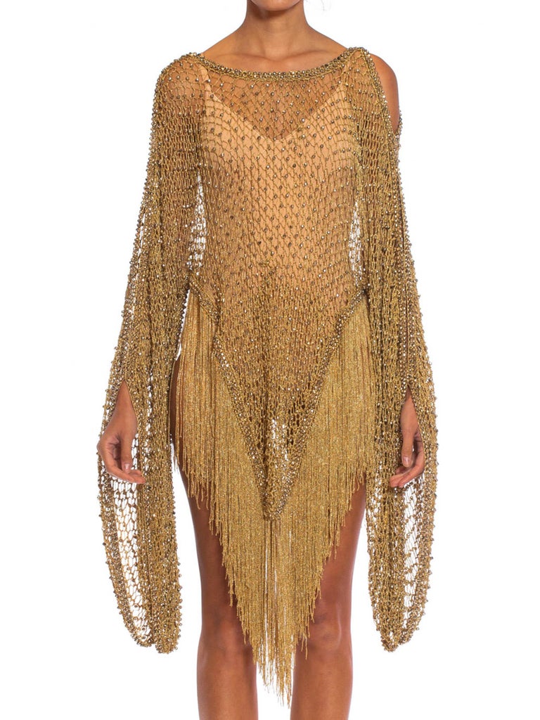 1970S Gold Metallic Rayon/Lurex Crochet Beaded Fringe Top at 1stDibs ...