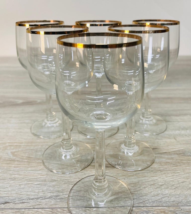1970s Gold Rim Tall Wine Stems, Set of 6 For Sale at 1stDibs
