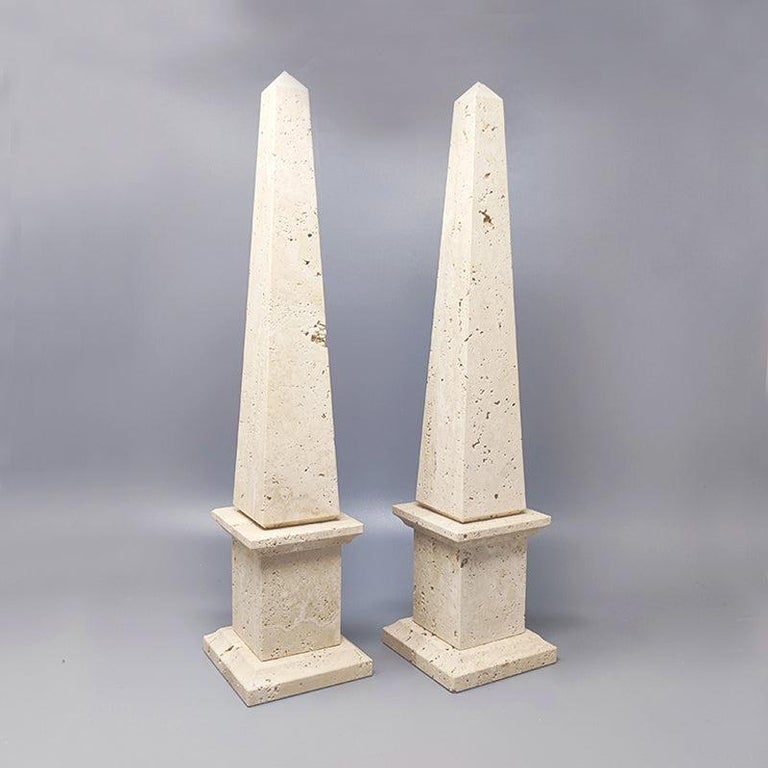1970s Gorgeous Pair of Obelisks in Italian Travertine, Made in Italy ...
