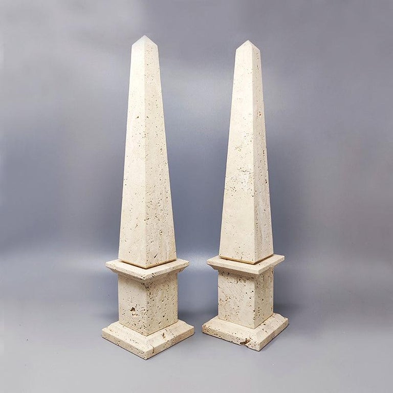 1970s Gorgeous Pair of Obelisks in Italian Travertine, Made in Italy ...