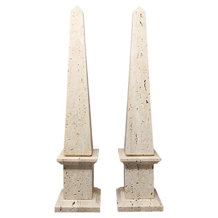 1970s Gorgeous Pair of Obelisks in Italian Travertine, Made in Italy ...