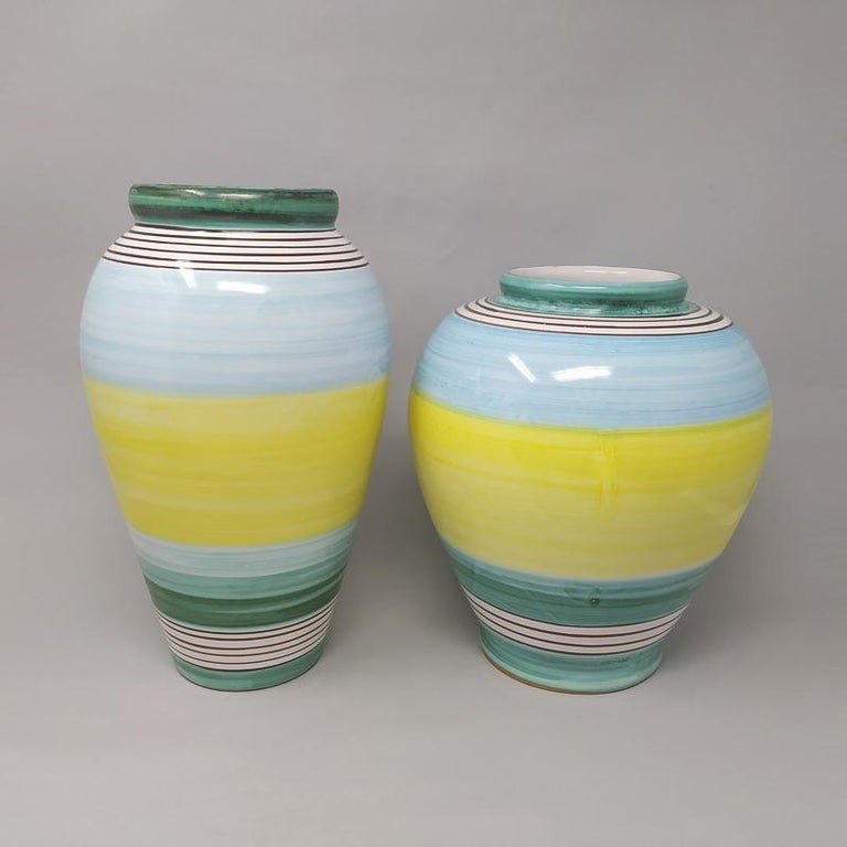 1970s Gorgeous Yellow and Blue Pair of Vases in Ceramic by Deruta, Made ...