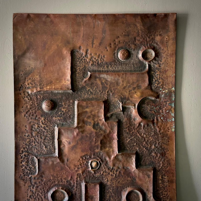 1970s Graphic Hammered Copper Door Panel For Sale at 1stDibs