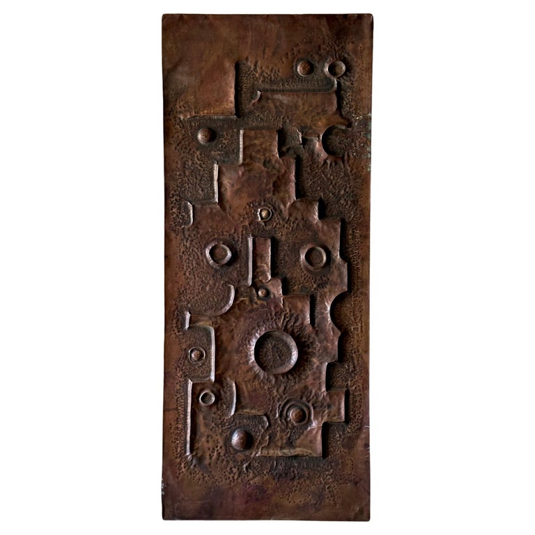 1970s Graphic Hammered Copper Door Panel For Sale at 1stDibs