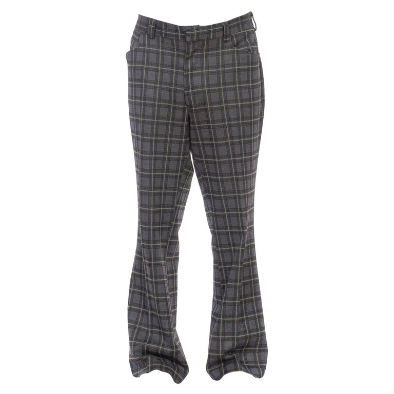 1970S Grey and Green Plaid Polyester Double Knit Men's Pants For Sale ...