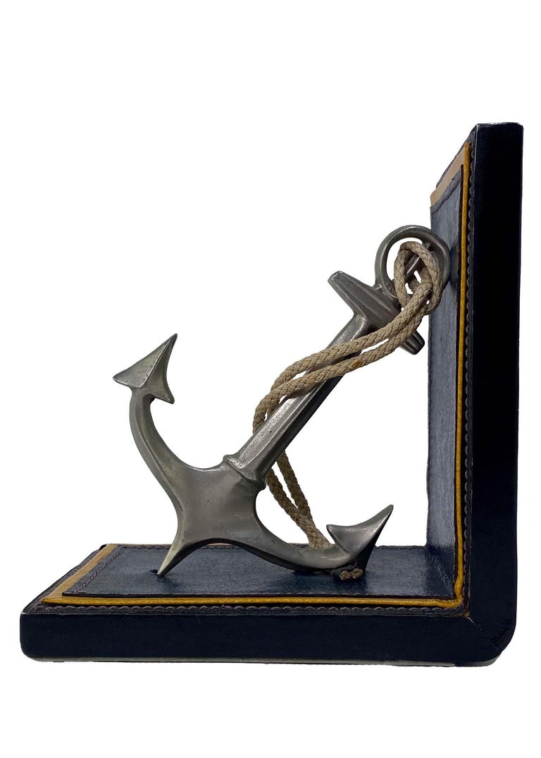 1970s Gucci Anchor and Rope Nautical Leather Bookends For Sale at 1stDibs