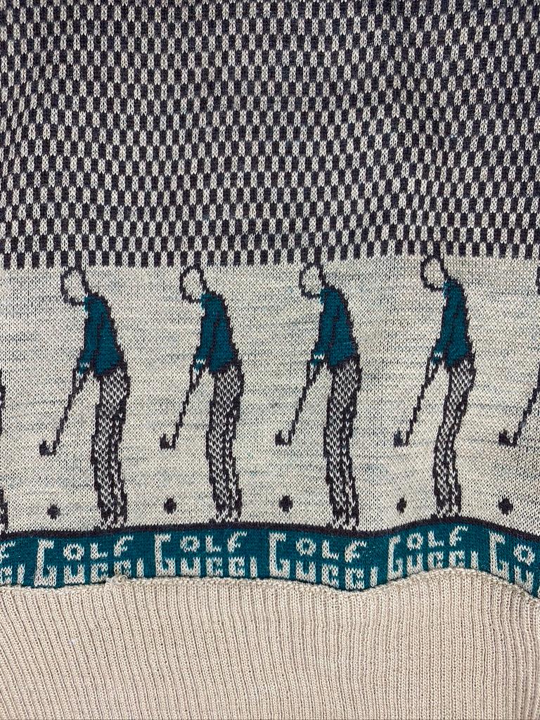 1970s Gucci Golf Logo Knit Beige Green Men's V-Neck Sweater Vest For ...
