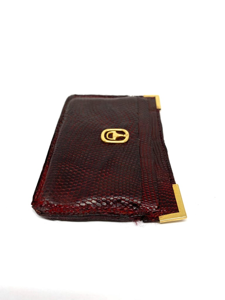 1970s GUCCI Red Animal Skin and 18K Yellow Gold Card Holder Wallet For ...