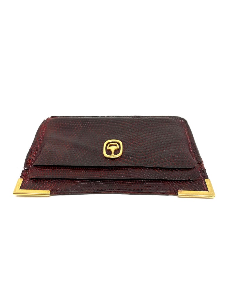 1970s GUCCI Red Animal Skin and 18K Yellow Gold Card Holder Wallet For ...