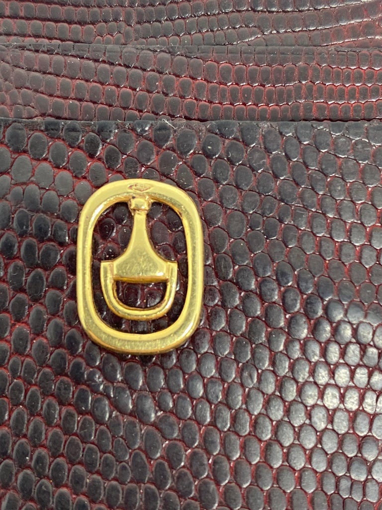 1970s GUCCI Red Animal Skin and 18K Yellow Gold Card Holder Wallet For ...