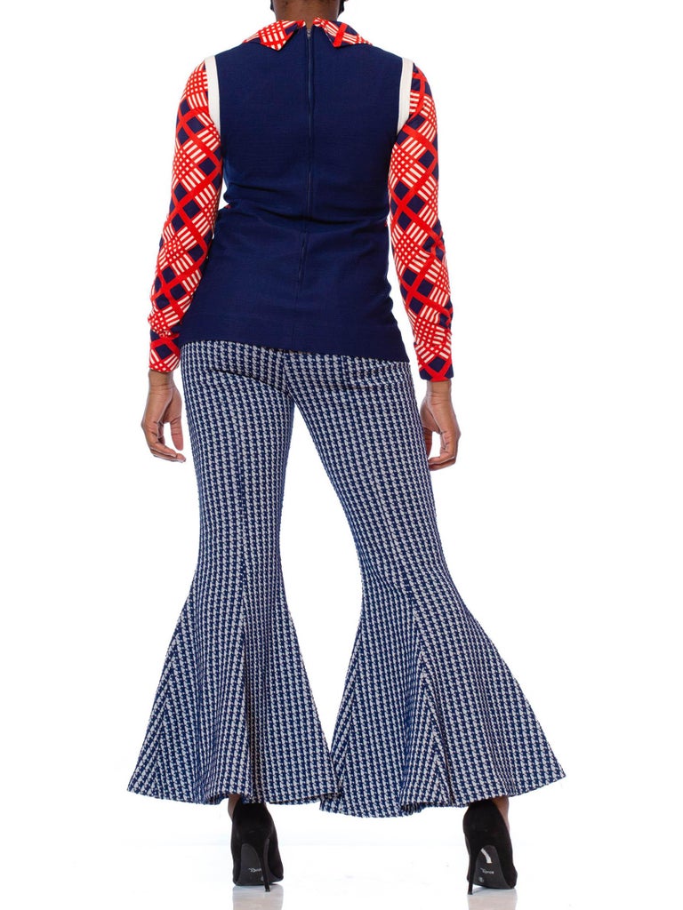 1970S Red, White and Blue Polyester Double Knit Tunic Wild Plaid Bell ...