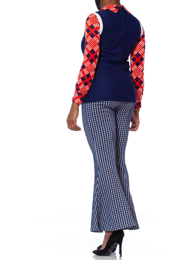 1970S Red, White and Blue Polyester Double Knit Tunic Wild Plaid Bell ...